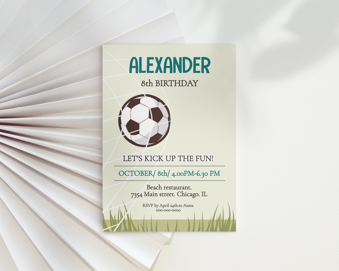 Editable Soccer Invitation Birthday Party, Soccer Party Invite Template ...