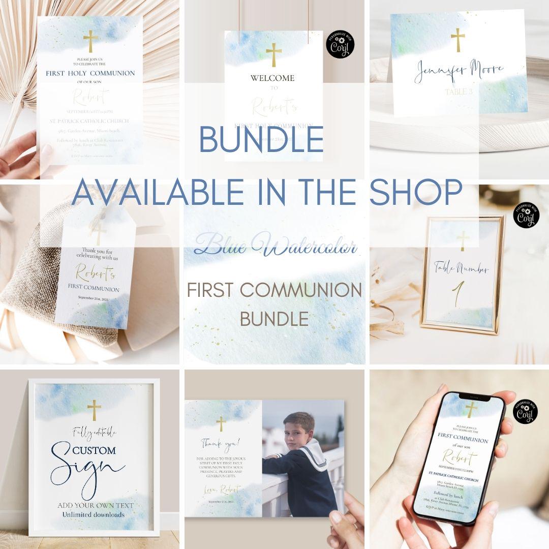 First Communion Prayer Sign Template, Blue Watercolor Holy Communion ...
