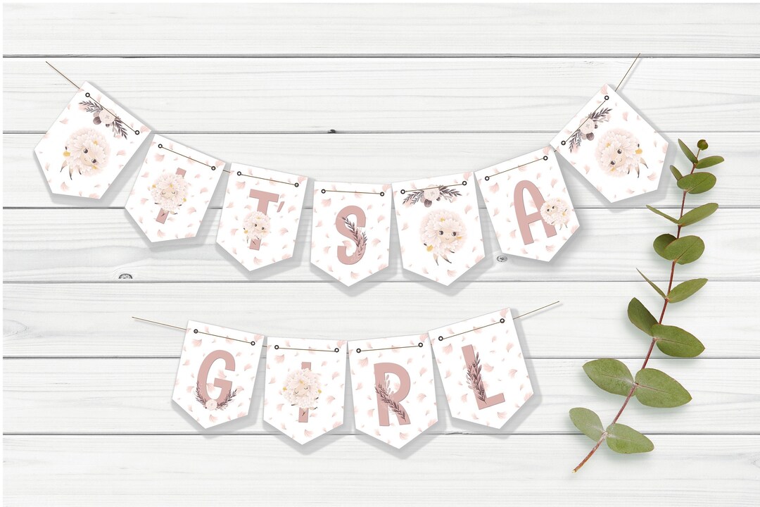 It's a Girl Baby Shower Pink Floral Printable Banner, It's a Girl ...