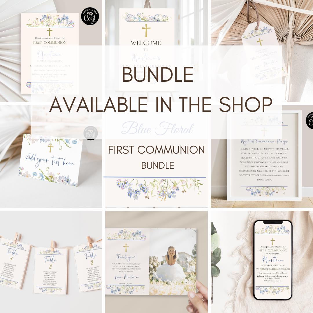 Holy Communion Bookmark Editable, Printable Floral Communion Keepsake ...