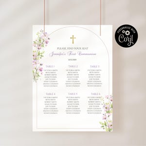 Purple Floral First Communion Seating Chart, Lavender Table Plan ...