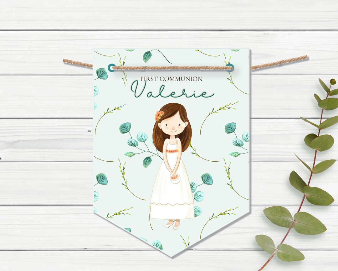 Editable First Communion Flag With Little Girl, Custom Pennant Girls ...