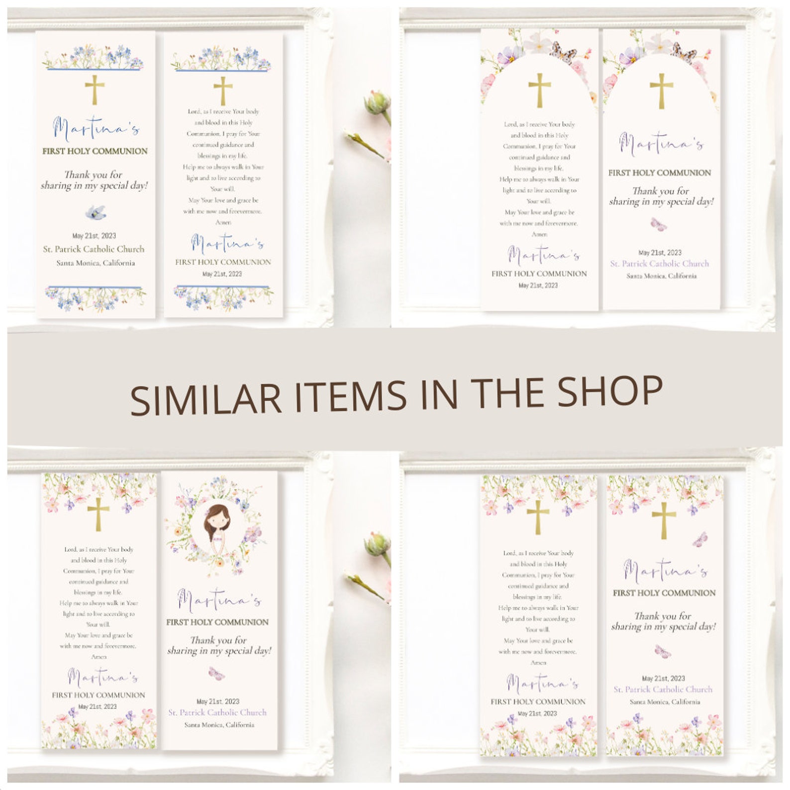 Holy Communion Bookmark Editable, Printable Floral Communion Keepsake ...