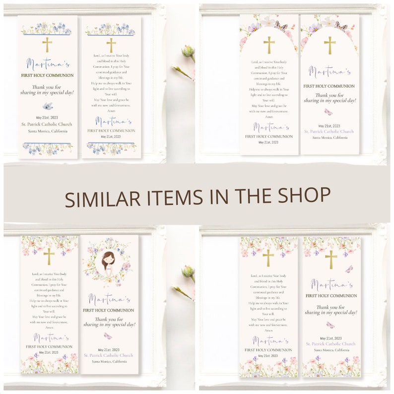 Holy Communion Bookmark Editable, Printable Floral Communion Keepsake ...