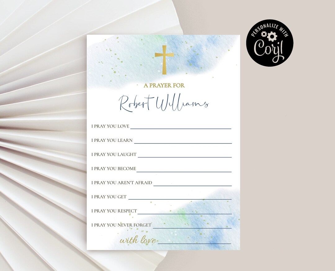 Blue Watercolor Baptism Prayer Card: Editable Keepsake (digital) - Etsy