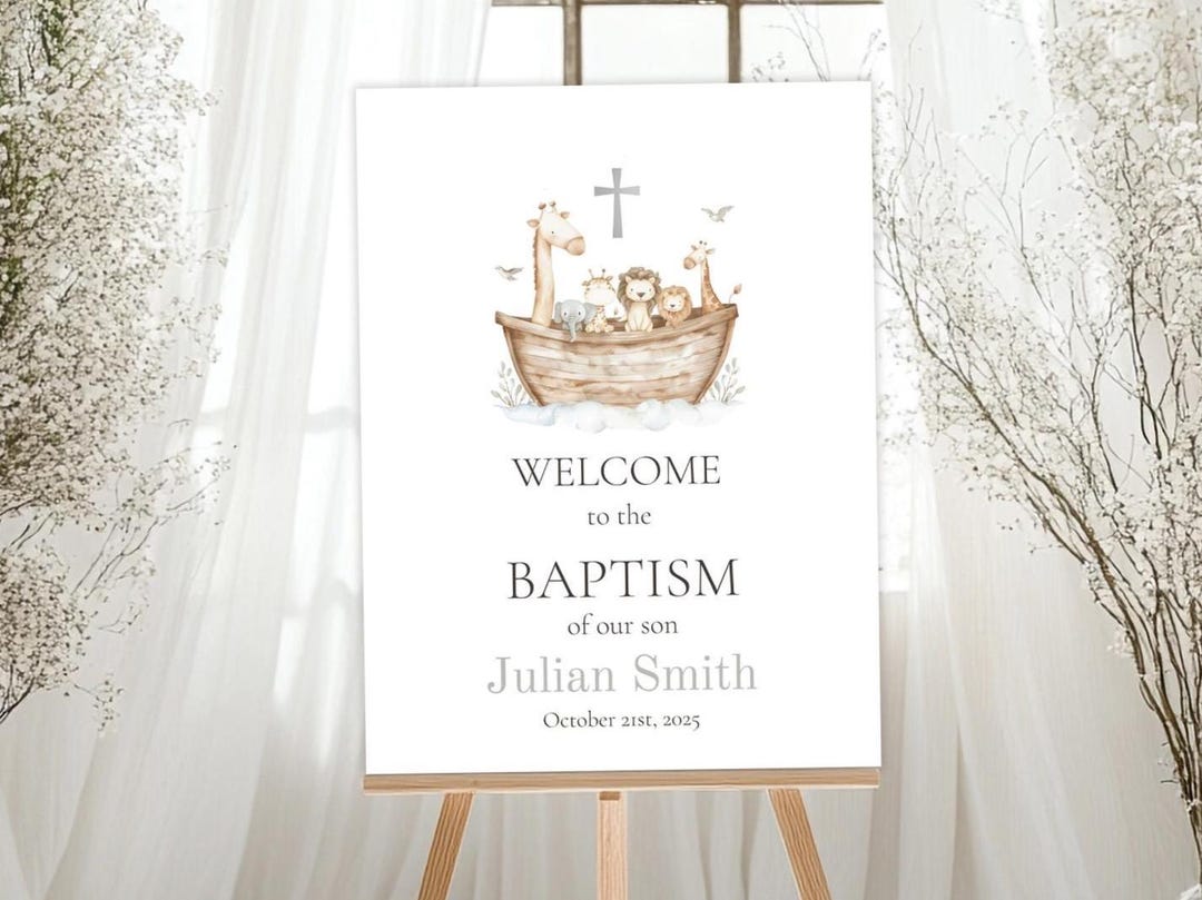 Noah’s Ark Baptism Welcome Sign, Editable Christening Poster Template ...