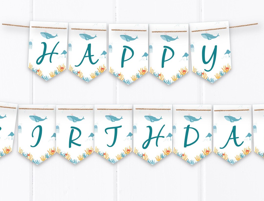Ocean Happy Birthday Banner Printable, Under the Sea "happy Birthday ...