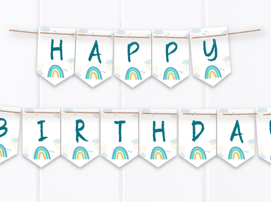 Rainbow Happy Birthday Banner Instant Download, Colorful Rainbow ...