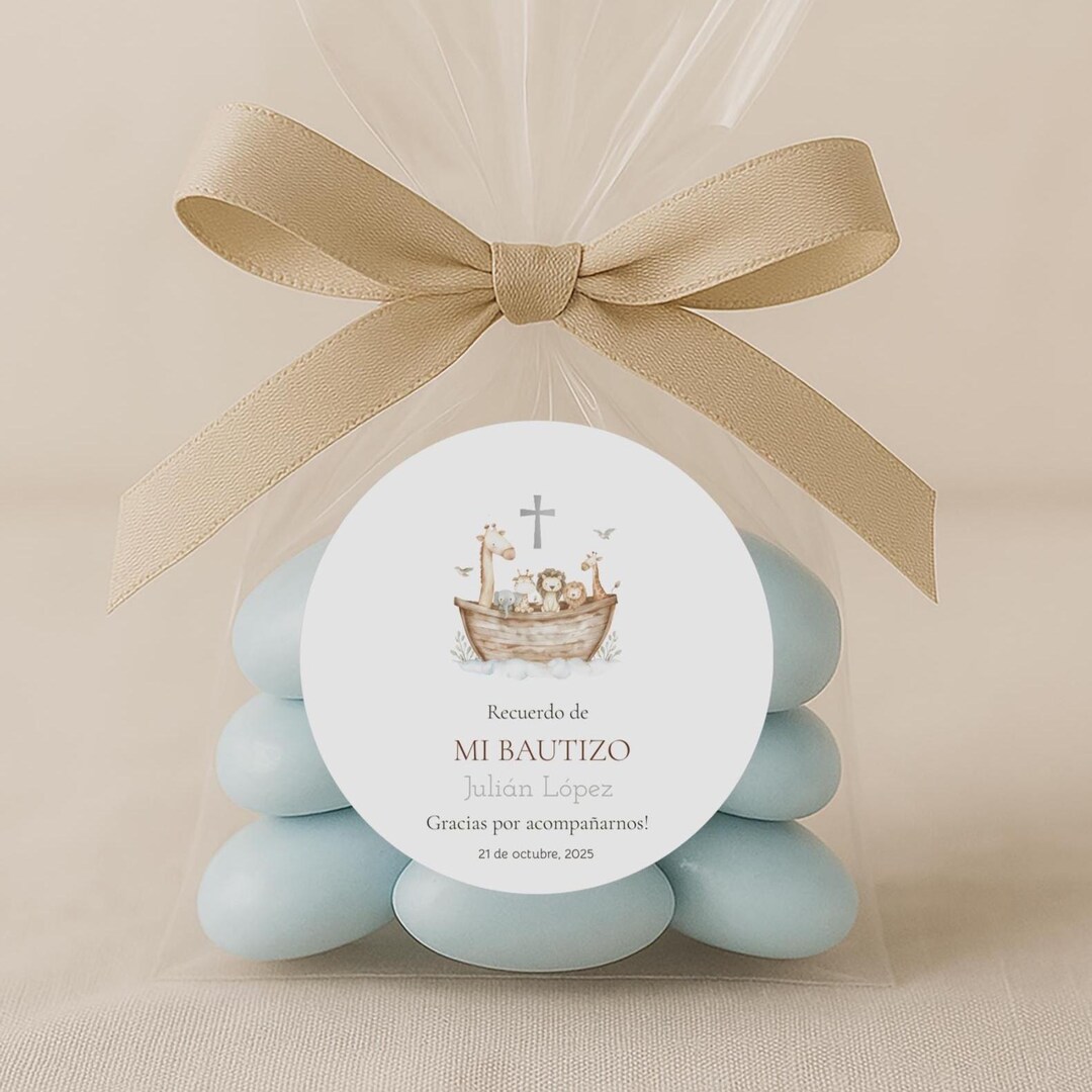Spanish Noah’s Ark Baptism Round Tag, Editable Favor Tag Template - Etsy