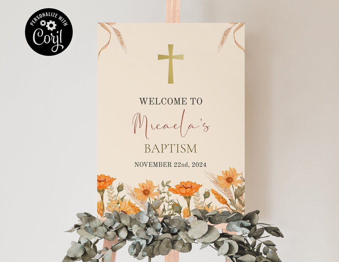 Fall Baptism Welcome Sign Template, Autumn Baptism Welcome Poster, Boho ...