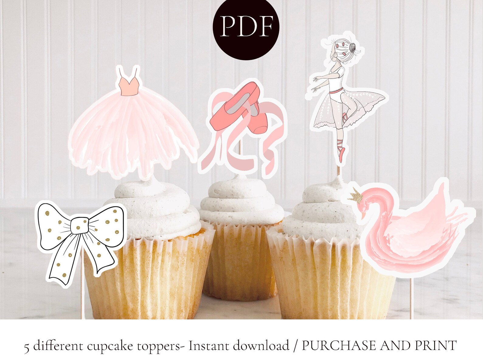 Ballerina Cupcake Toppers Printable, Pale Pink Ballet Toppers for Girl ...