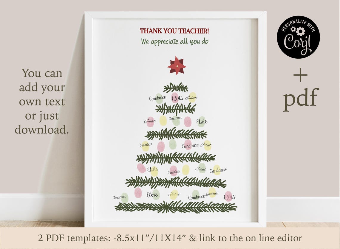 Christmas Teacher Appreciation Fingerprint Tree, Thank You Teacher ...
