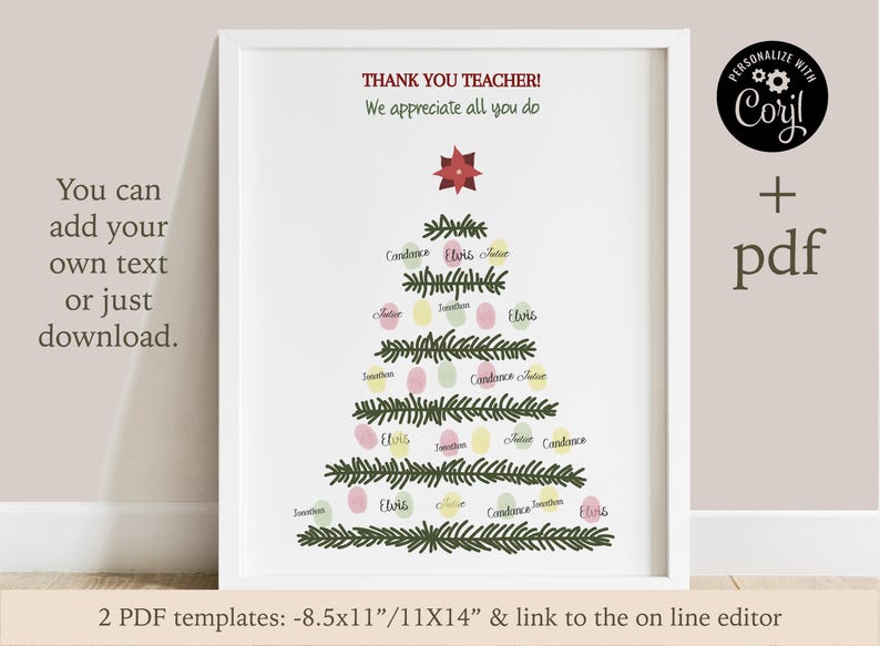 Christmas Teacher Appreciation Fingerprint Tree, Thank You Teacher ...