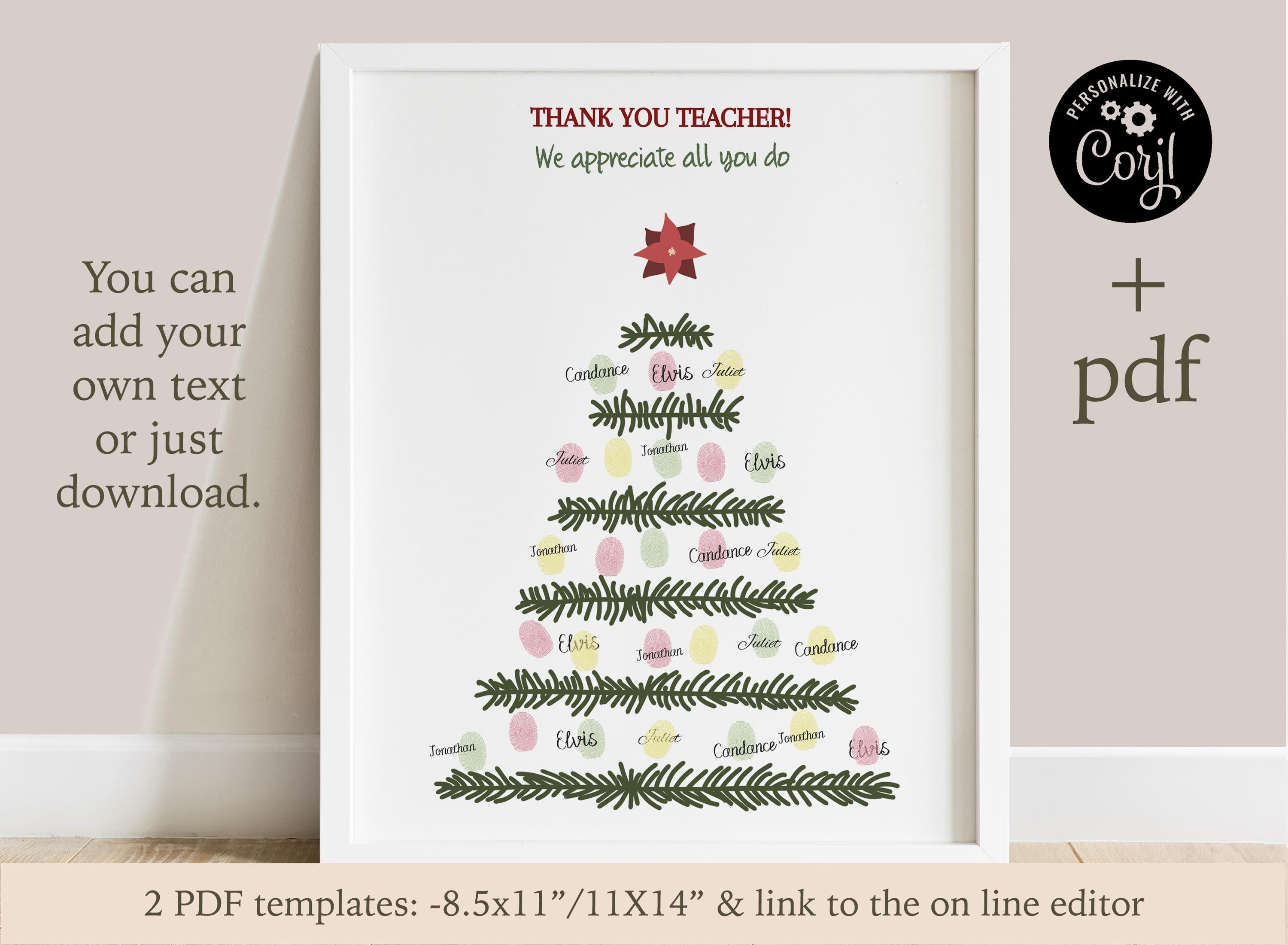 Christmas Teacher Appreciation Fingerprint Tree, Thank You Teacher ...