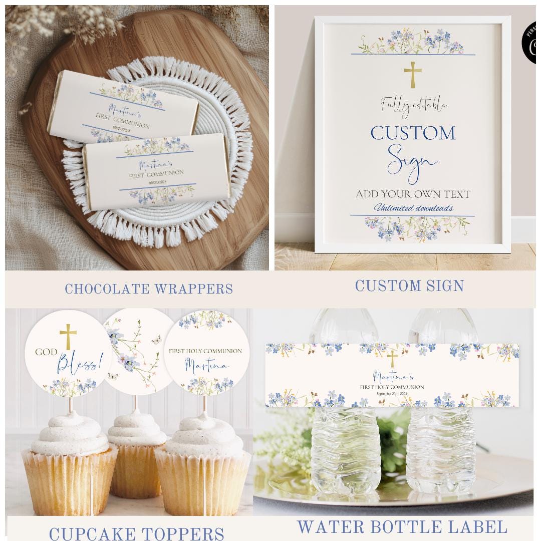 Holy Communion Bookmark Editable, Printable Floral Communion Keepsake ...