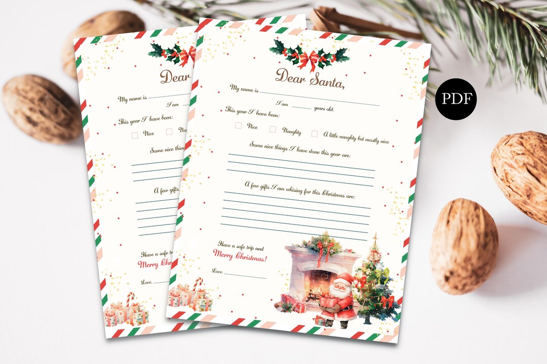 Printable Letter to Santa, Santa Wish List Letter Instant Download ...