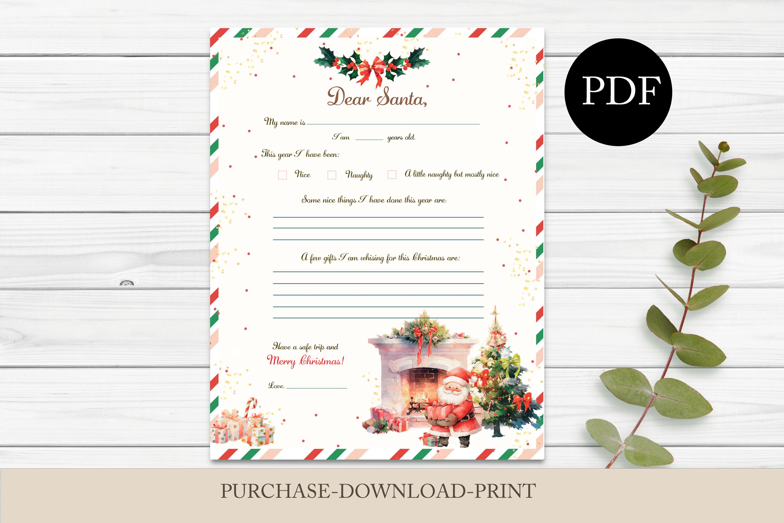 Printable Letter to Santa, Santa Wish List Letter Instant Download ...