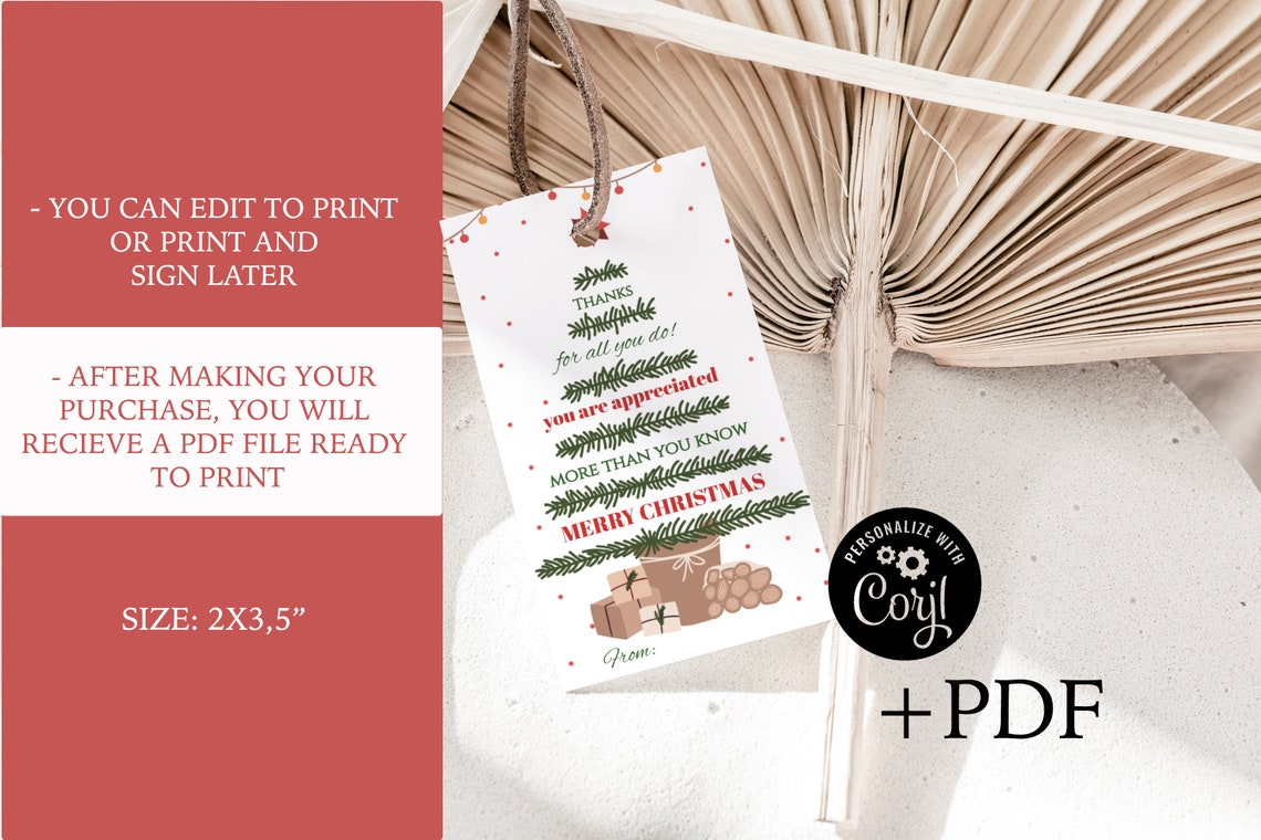 Teacher Christmas Gift Tags Printable, Editable Thank You Teacher Favor ...