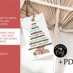 Teacher Christmas Gift Tags Printable, Editable Thank You Teacher Favor ...