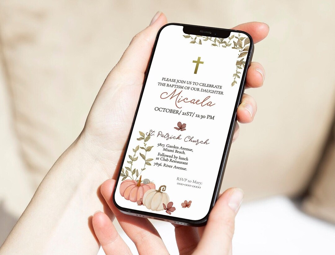 Pumpkin Fall Baptism Evite Template Autumn Floral Baptism - Etsy