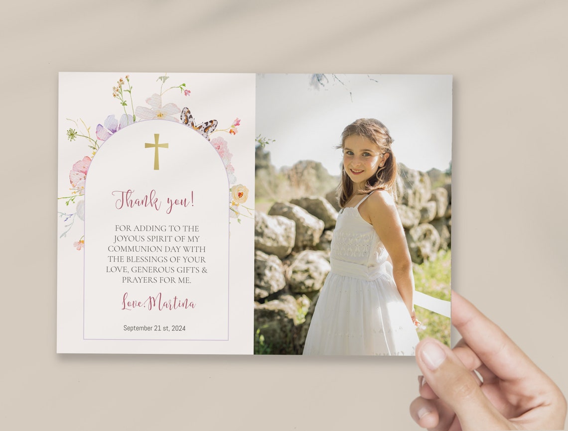 Editable Holy Communion Thank You Card, First Communion Photo Thank You ...