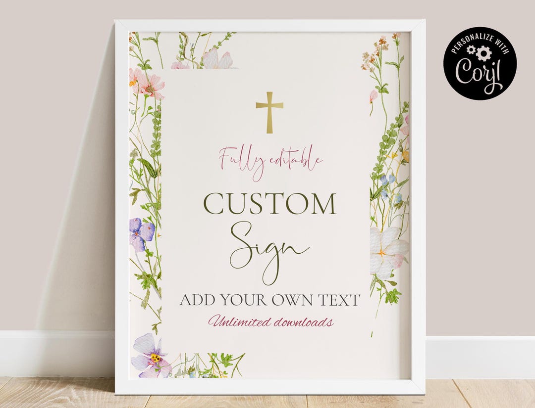 Floral First Communion Sign Template: Girl Holy Communion Decor (8x10 ...