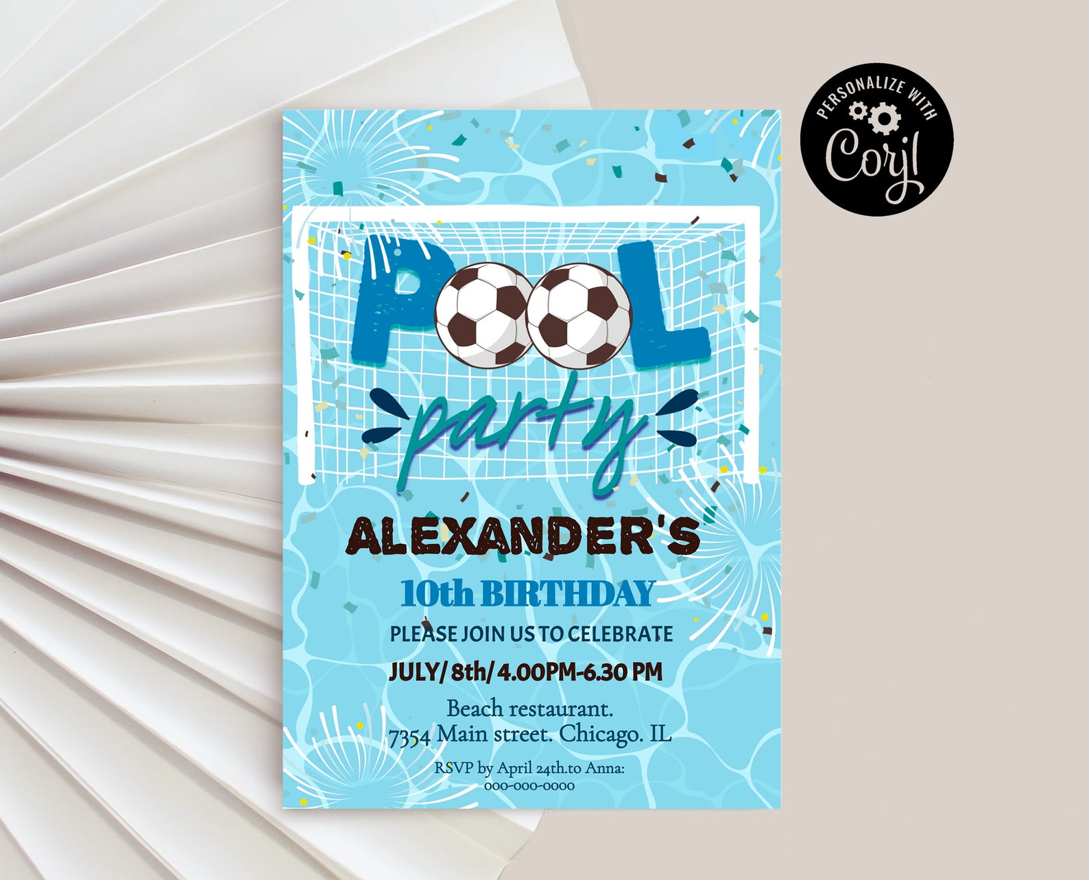 Soccer Pool Party Invitation: Editable Summer Sports Birthday (digital ...