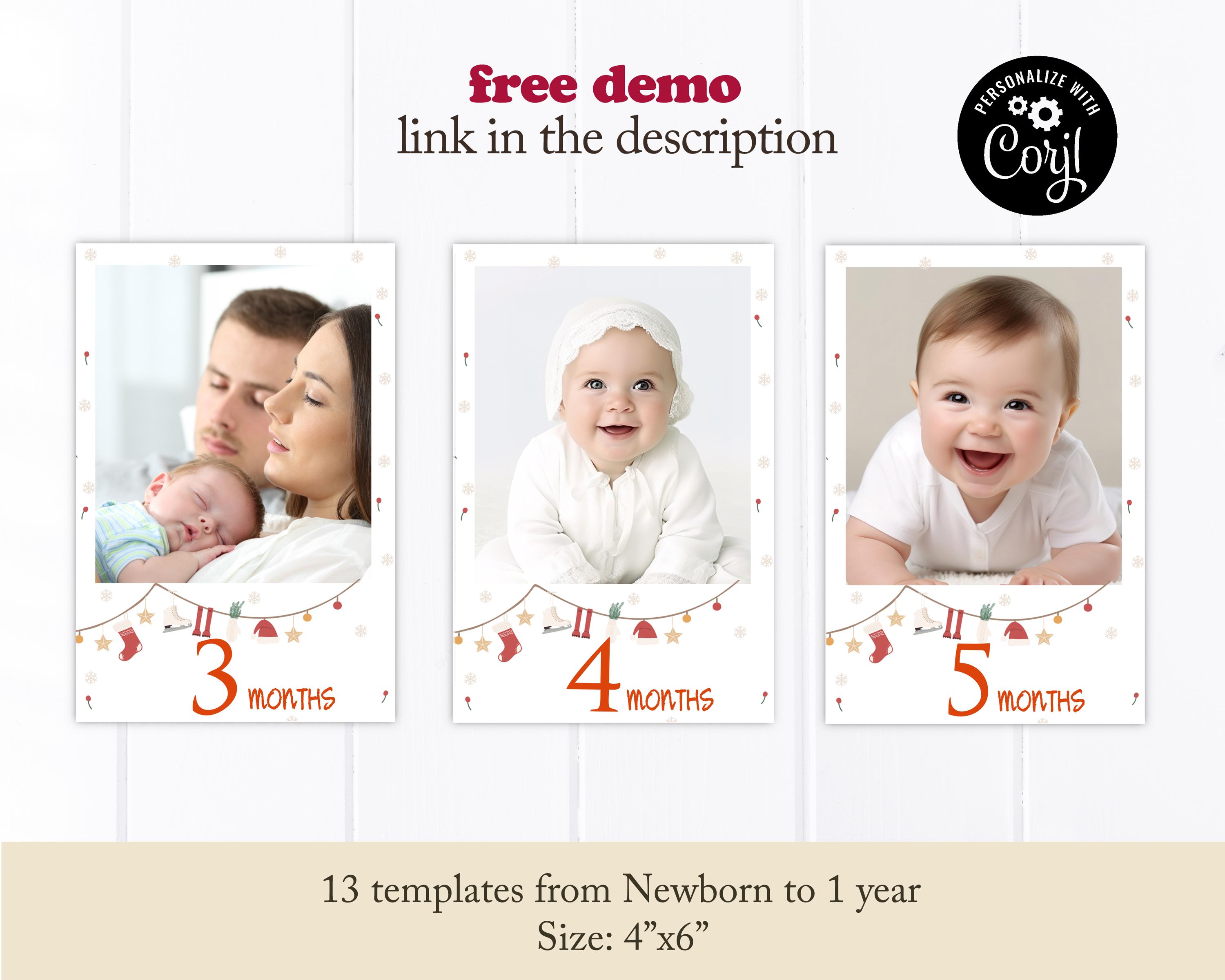 Christmas First Year Photo Banner: Baby Milestone Bunting (digital ...