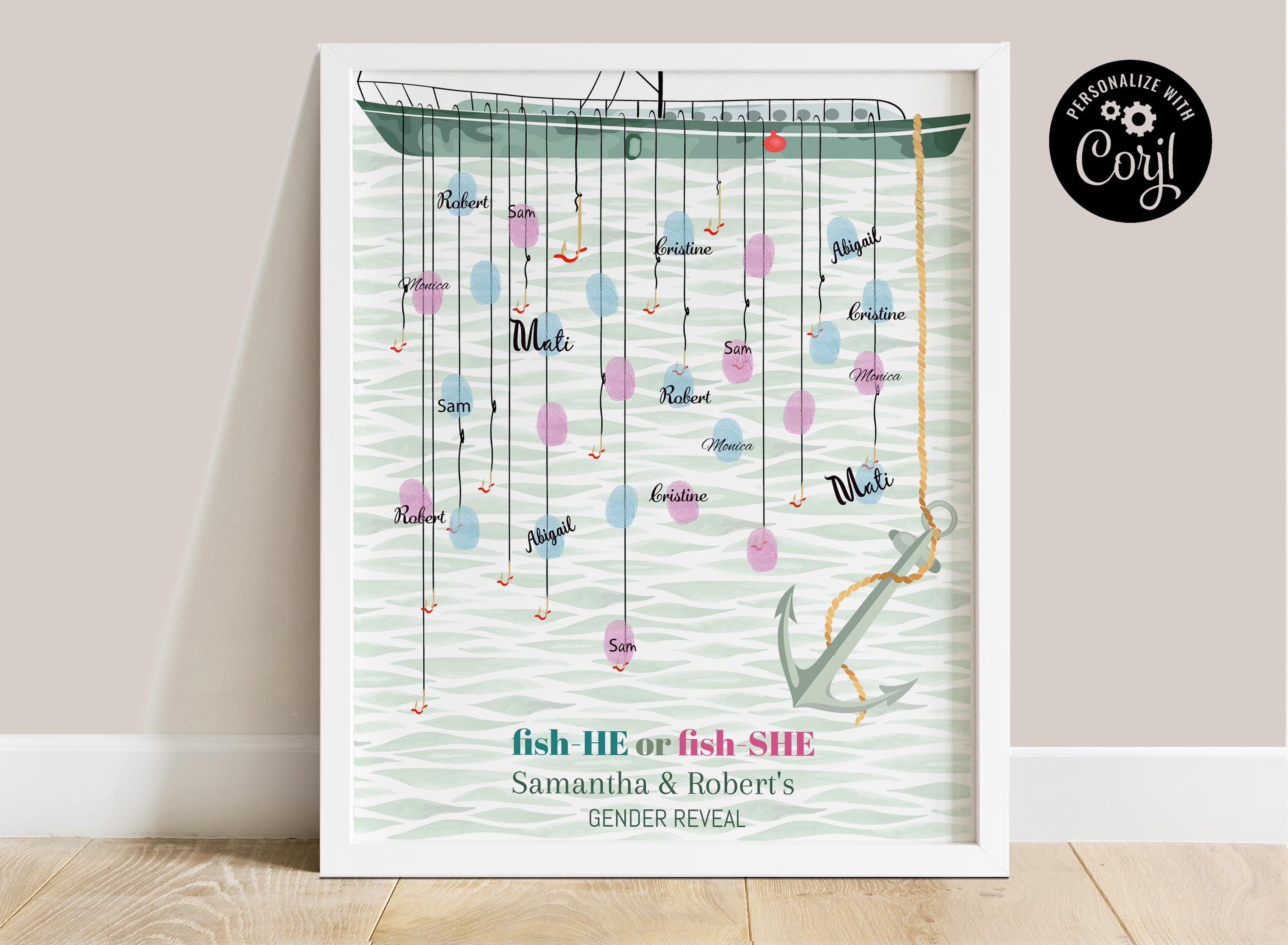 Fishing Gender Reveal Fingerprint Sign Fish He or Fish She Baby Shower ...