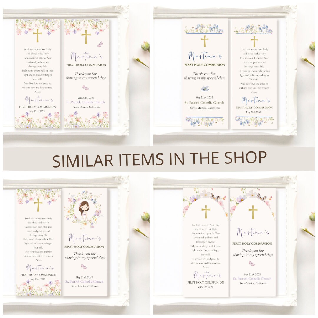 Girl First Communion Bookmark Template, Wildflower Holy Communion ...