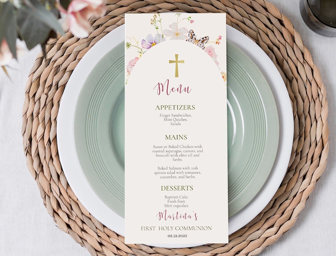 Editable Floral First Communion Menu, Wildflower Holy Communion Menu ...