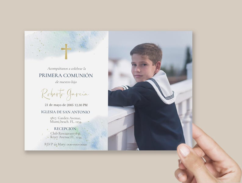 Invitación Con Foto Primera Comunión Niño, Modern Communion Photo ...