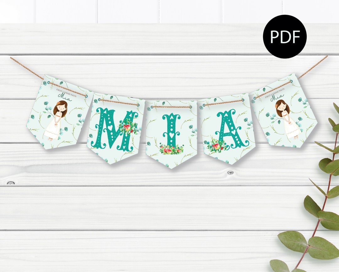Personalized First Communion Banner: Floral Girl Garland (digital ...