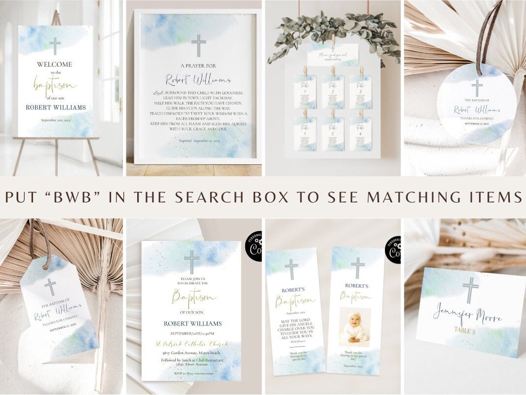 Blue Watercolor Baptism Table Chart Cards, Modern Christening Seating ...