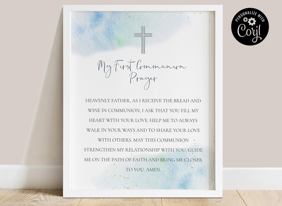 First Communion Prayer Sign Template, Blue Watercolor Holy Communion ...