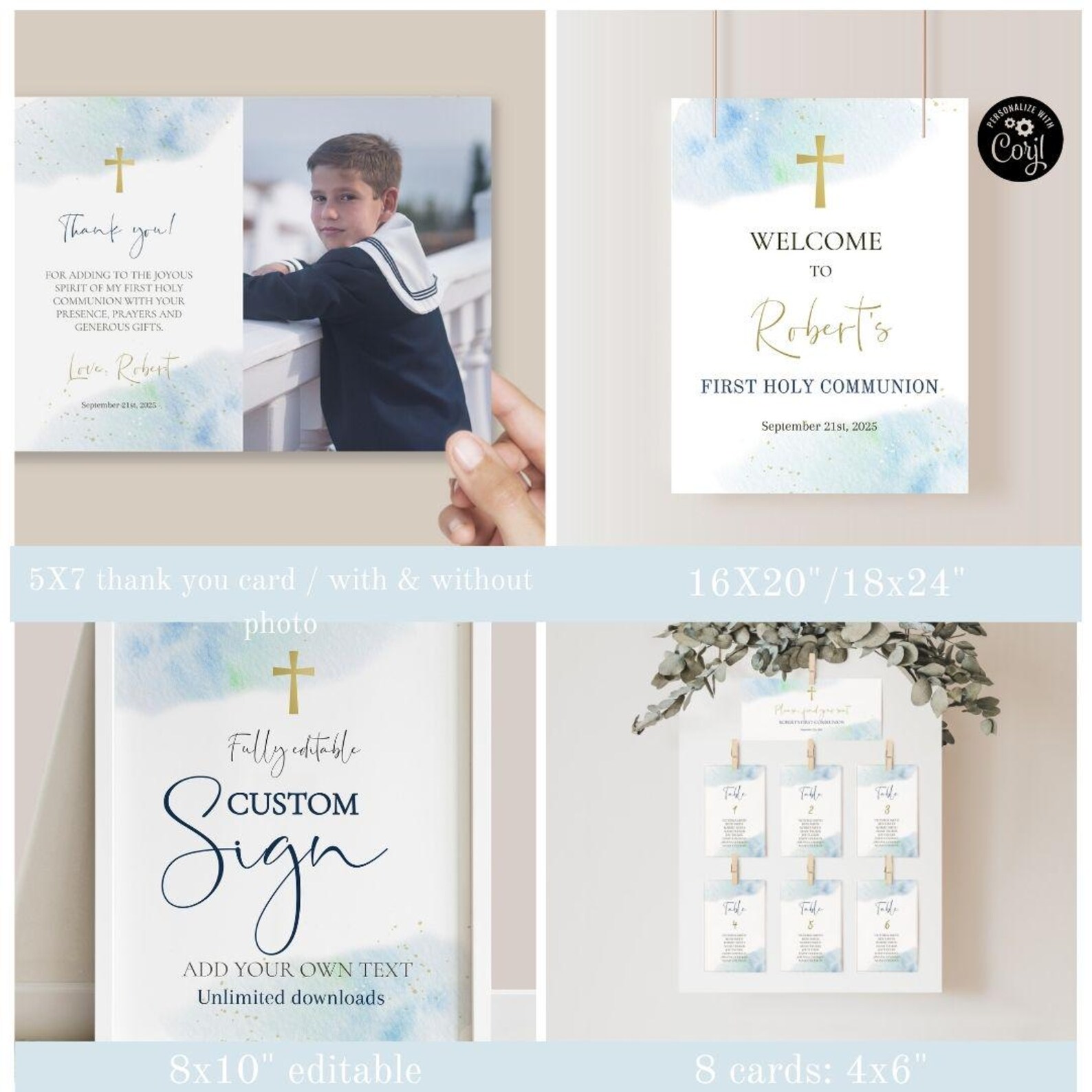 First Communion Prayer Sign Template, Blue Watercolor Holy Communion ...