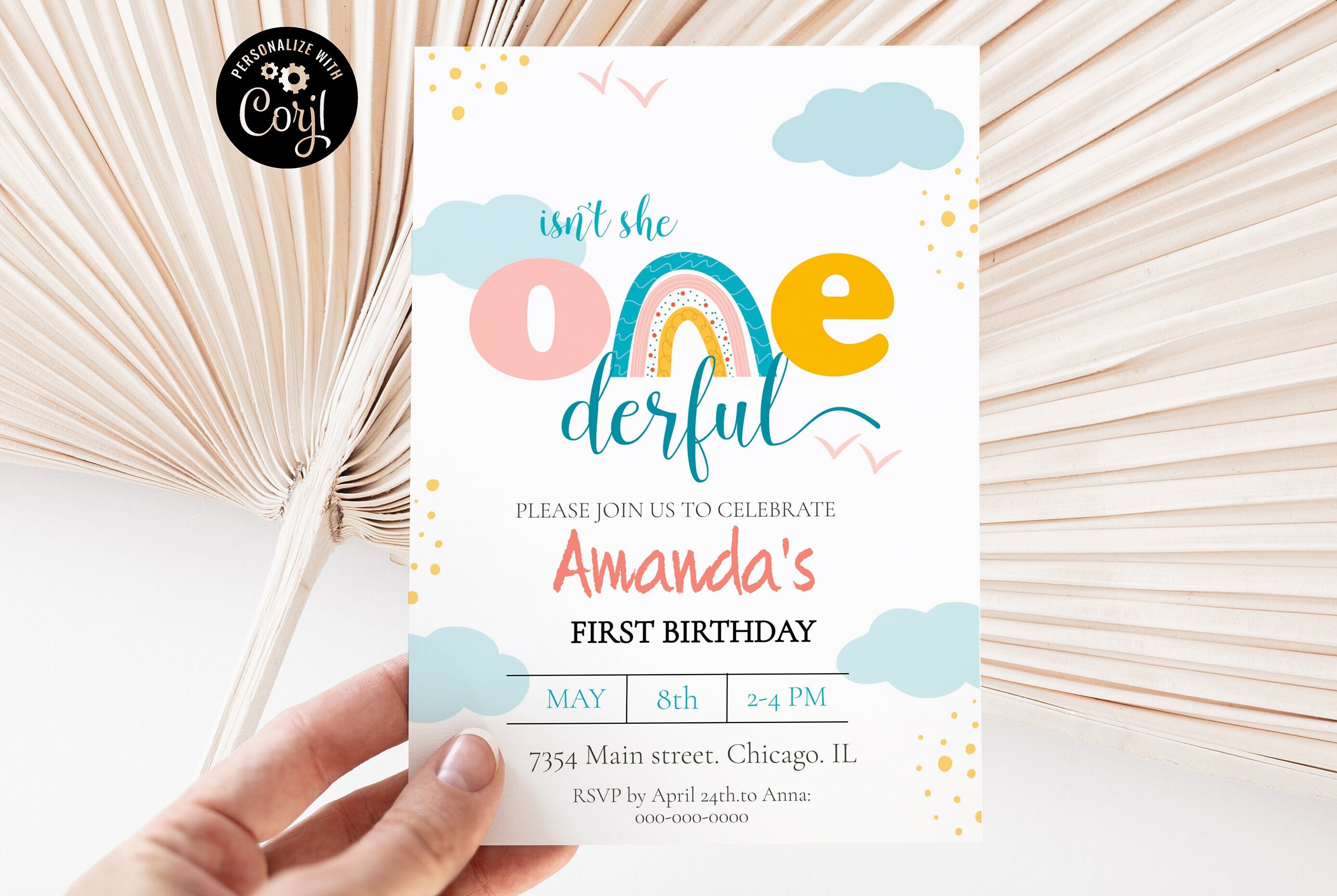 Rainbow Onederful Invitation Template Isn't She - Etsy