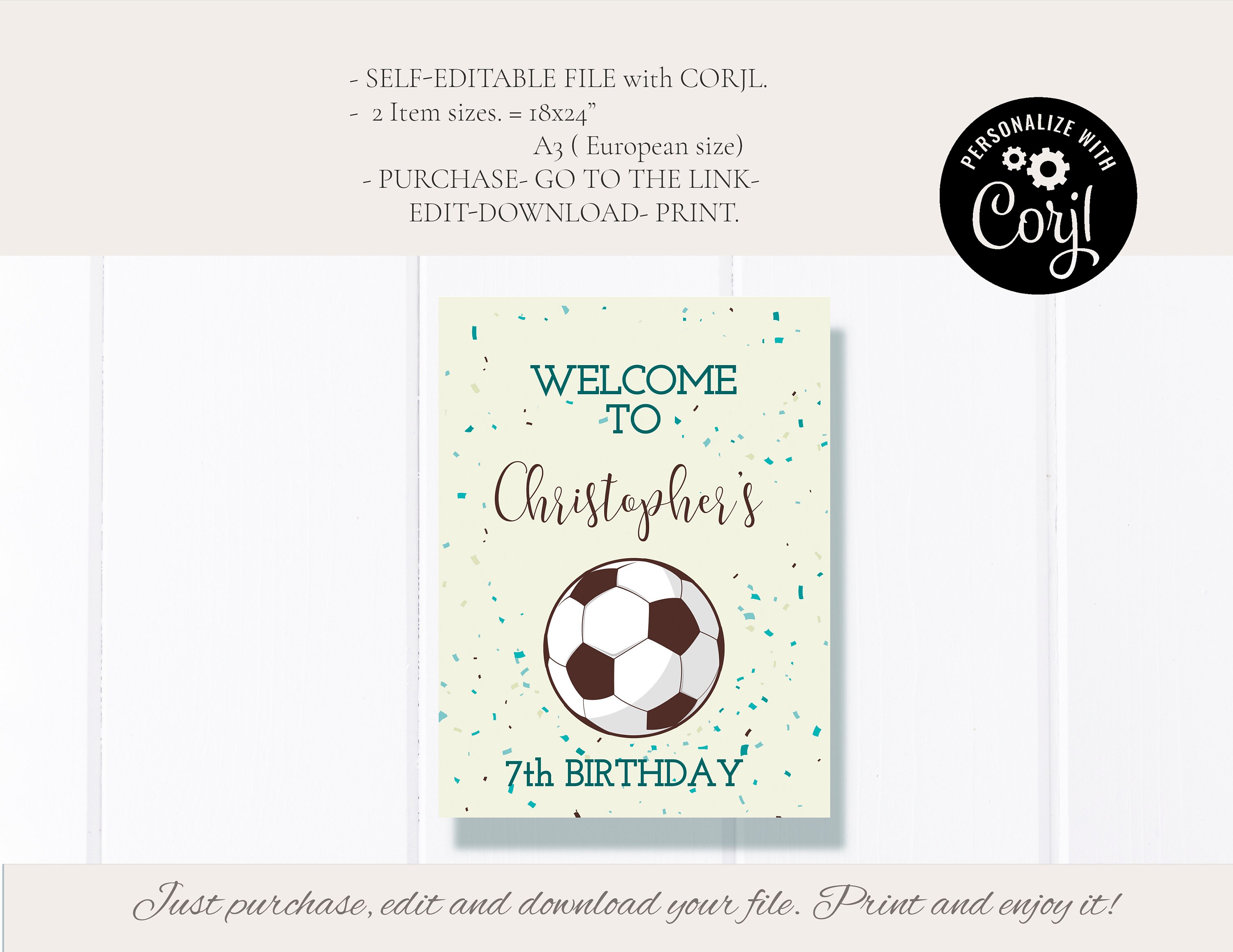 Welcome Sign Template for Soccer Birthday, Printable Soccer Party ...