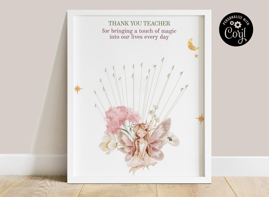 Fairy Tale Teacher Appreciation Fingerprint Tree, Whimsical Fairy Thank ...