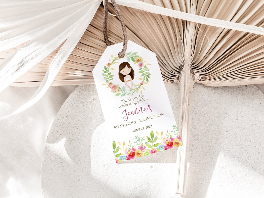 Editable First Holy Communion Labels Template Floral Wreath - Etsy