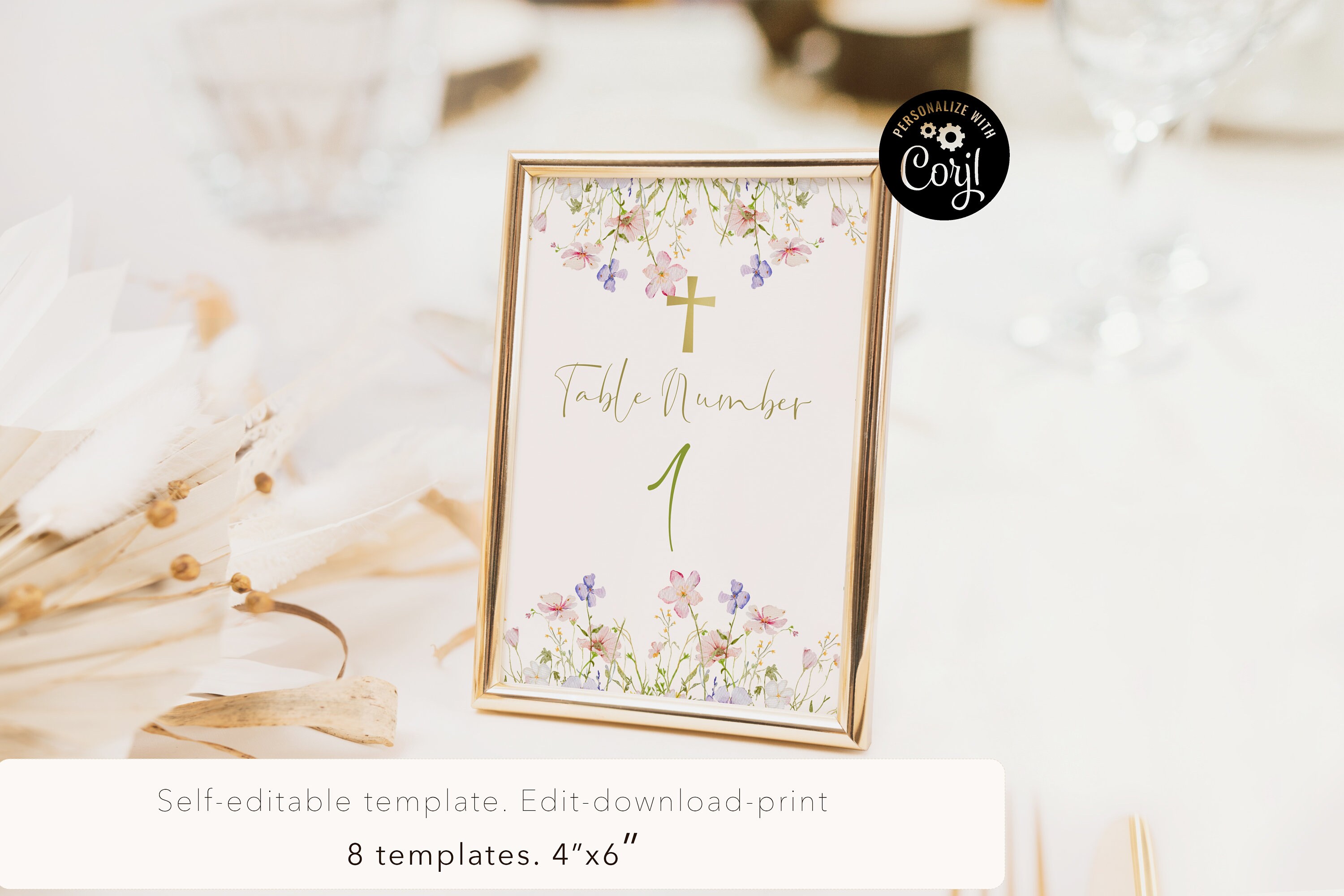 Editable Wildflower First Communion Table Number, Floral Communion ...