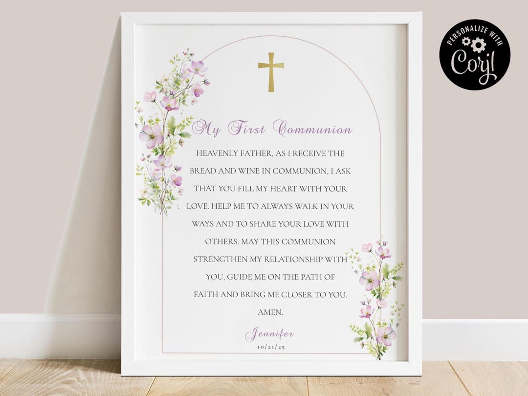 First Communion Prayer Sign: Purple Floral Decor (digital Print) - Etsy