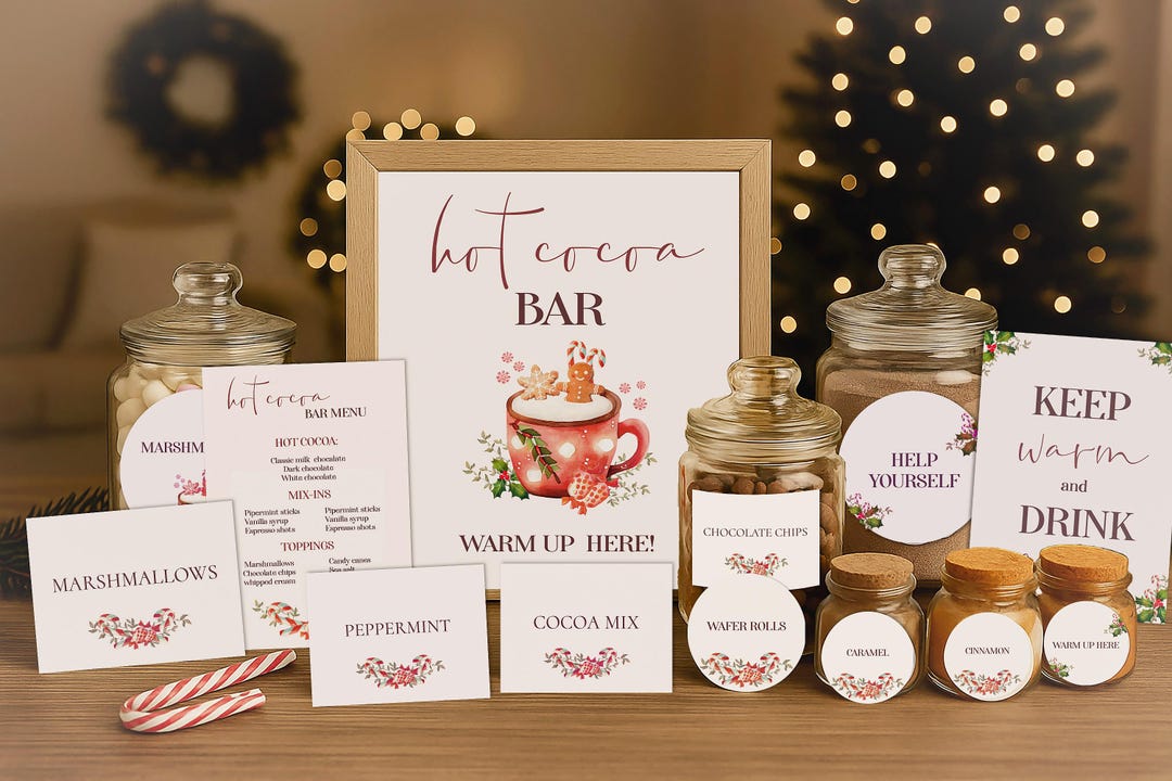 Christmas Hot Cocoa Bar Kit, Printable Signs & Labels: Editable Holiday ...