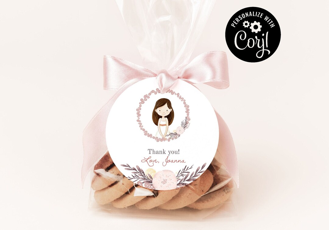 Printable Boho Flowers Tags for Girls, Editable First Communion Circle ...