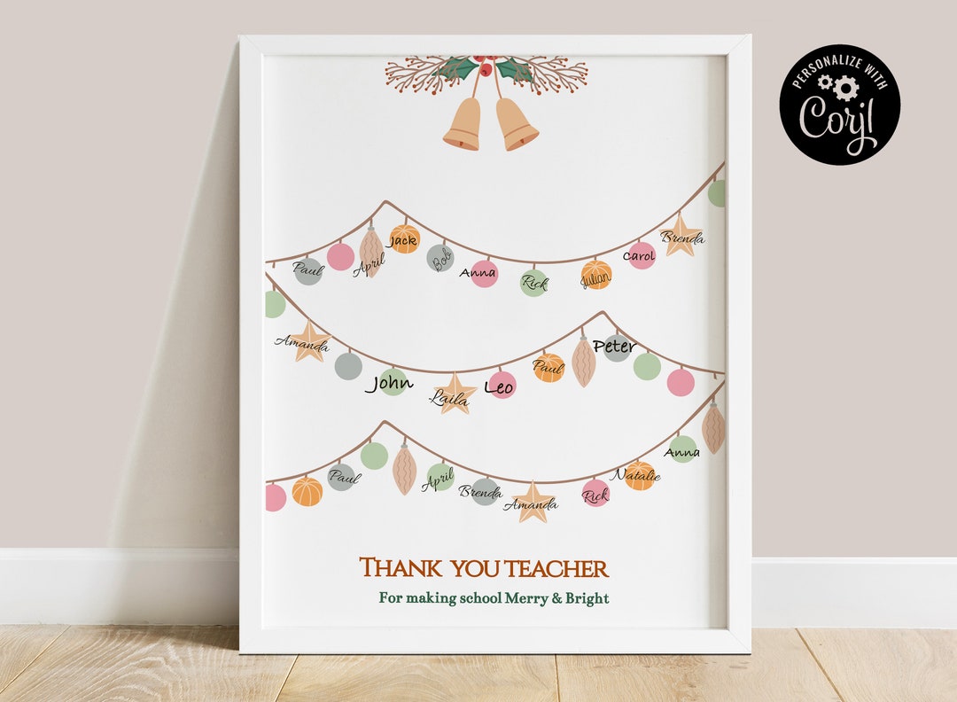 Thank You Teacher Appreciation Signature Poster, Christmas Ornaments ...