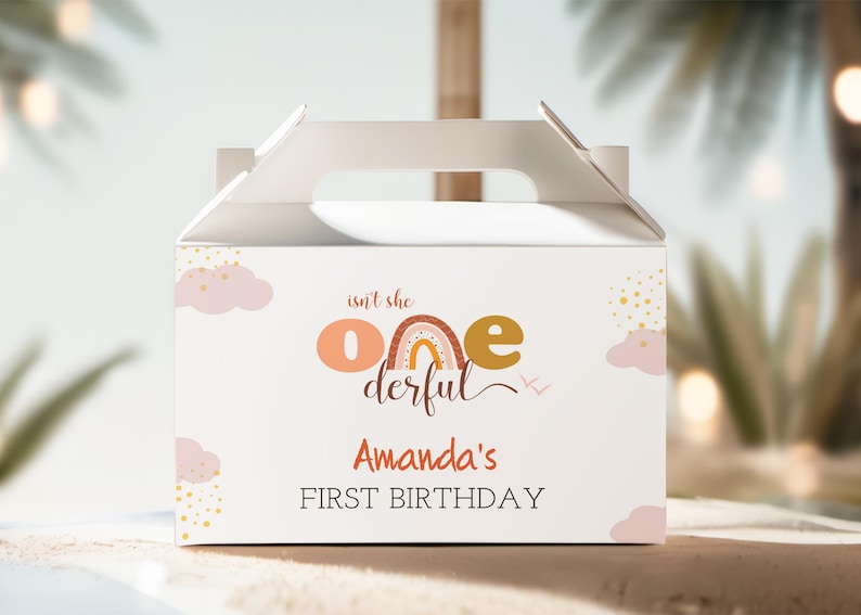 Boho Rainbow Gable Box Label Template: 1st Birthday (digital Download ...