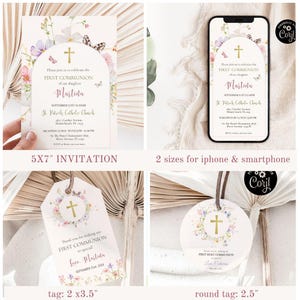 Editable First Communion Bookmark, Girl Communion Favor, Floral ...