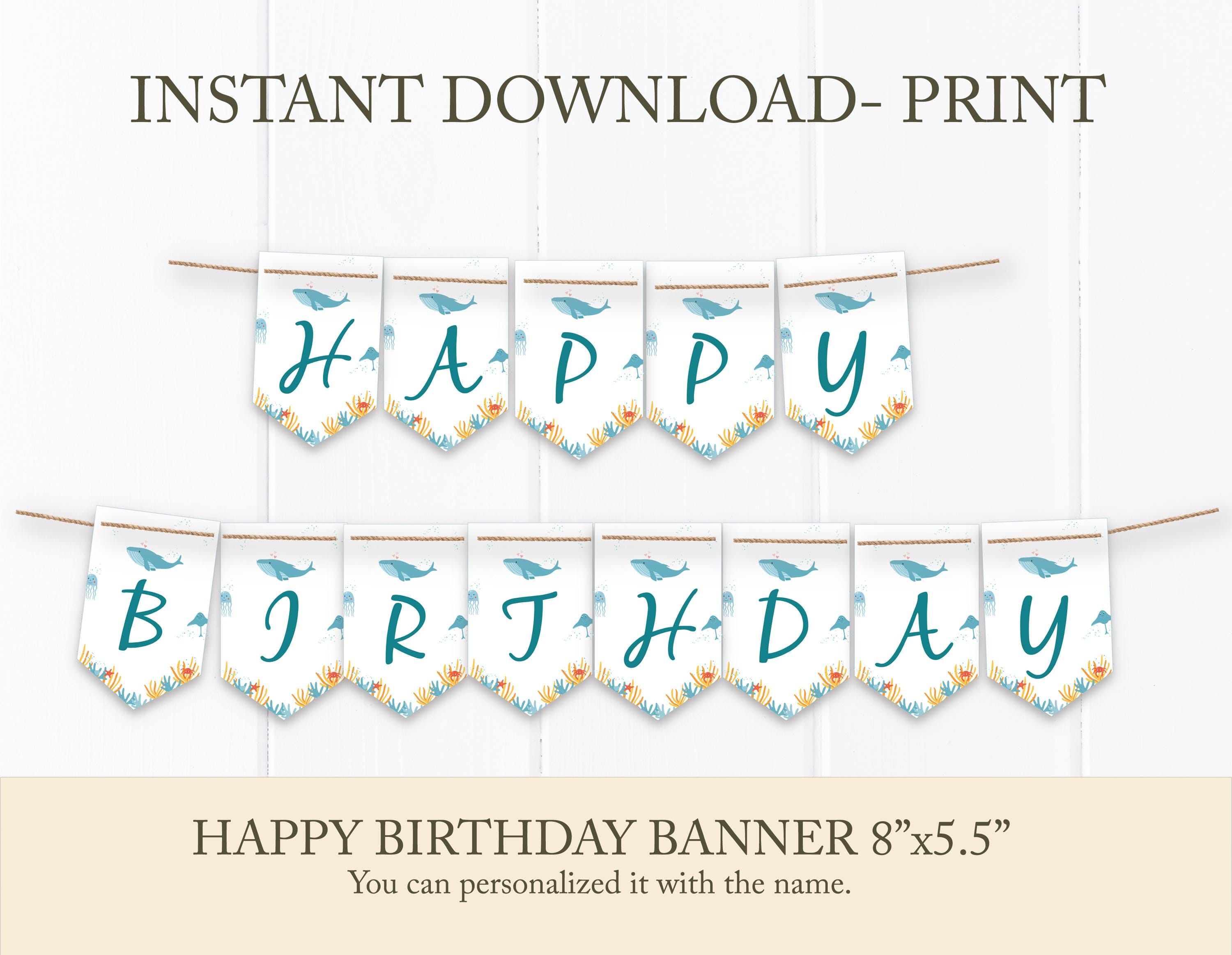 Ocean Happy Birthday Banner Printable, Under the Sea happy Birthday ...