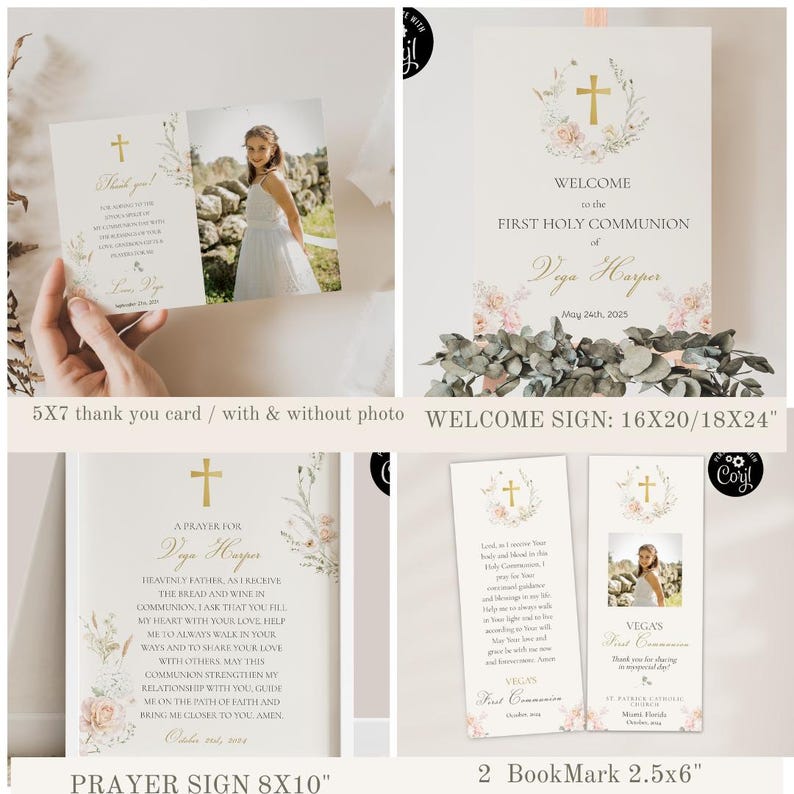 Floral First Communion Prayer Sign Editable, Elegant Prayer Sign ...
