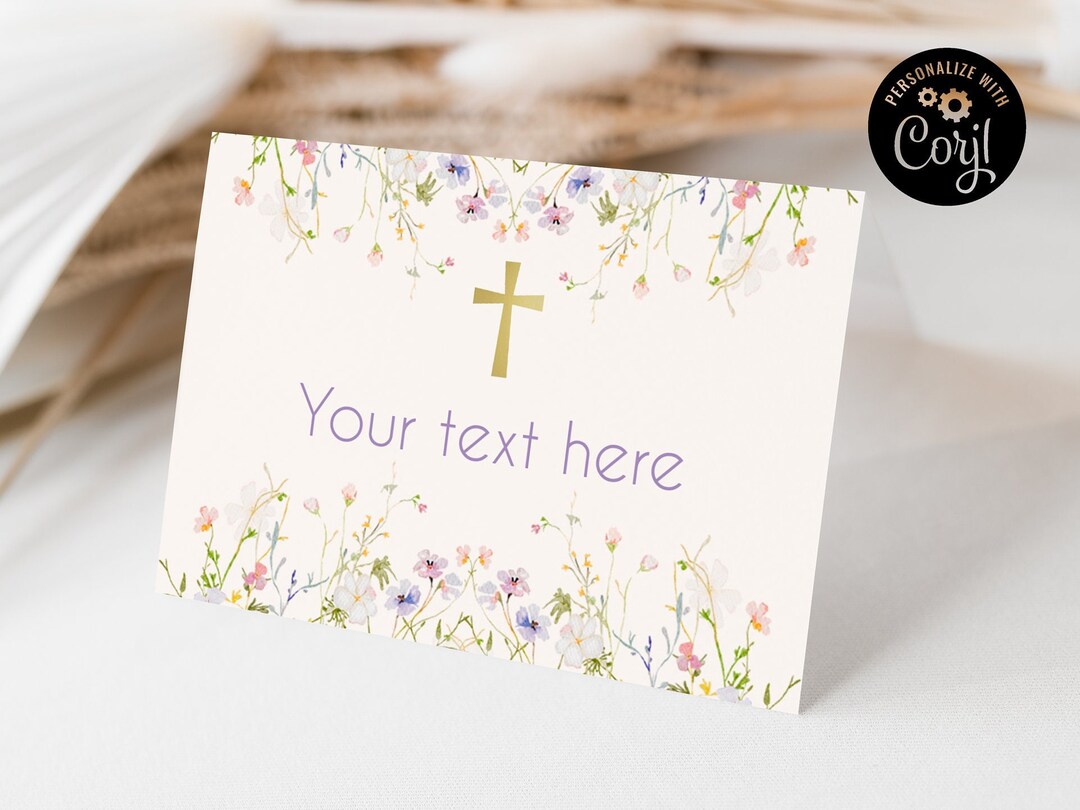 First Communion Buffet Labels Template, Wildflower Holy Communion Place ...